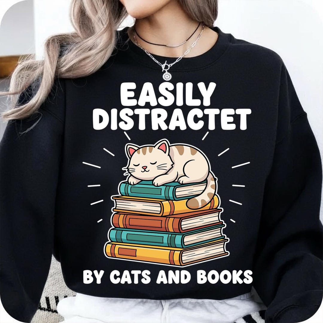 Easily Distracted by Cats and Books PNG | Funny Book Lover Shirt Design ...