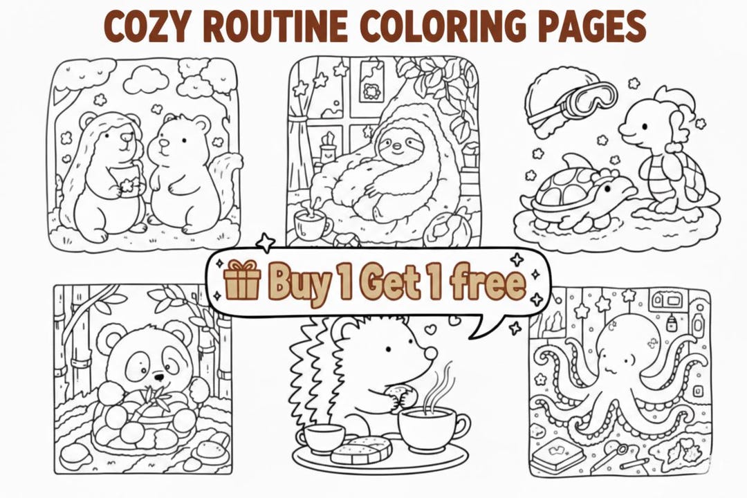 Cozy Routine Kawaii Bear Coloring Pages, Animals Coloring Book, Bold ...