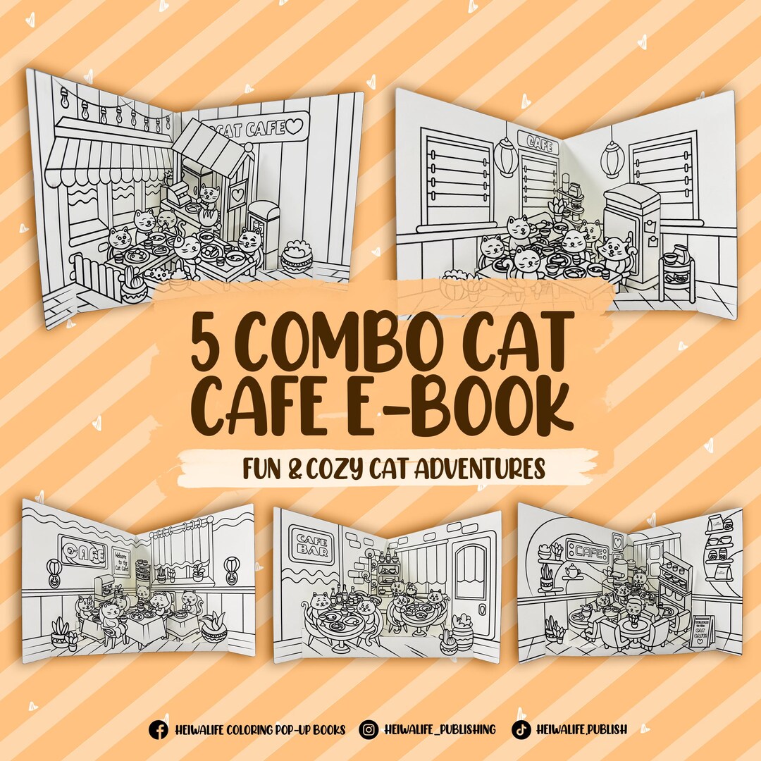 5 Combo Cat Cafe Diy Pop up Coloring Book, Download and Print Cat ...