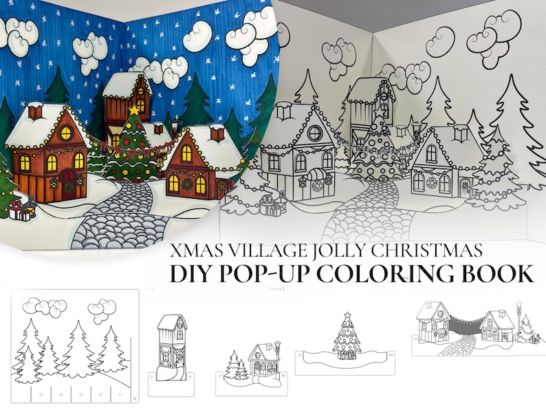 Xmas Village Jolly Christmas Diy Pop up Coloring Book, Christmas ...
