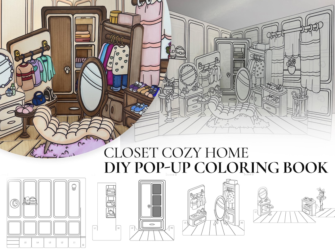 Closet Cozy Home Coloring Ebook, Wardrobe Interior Coloring, Printable ...
