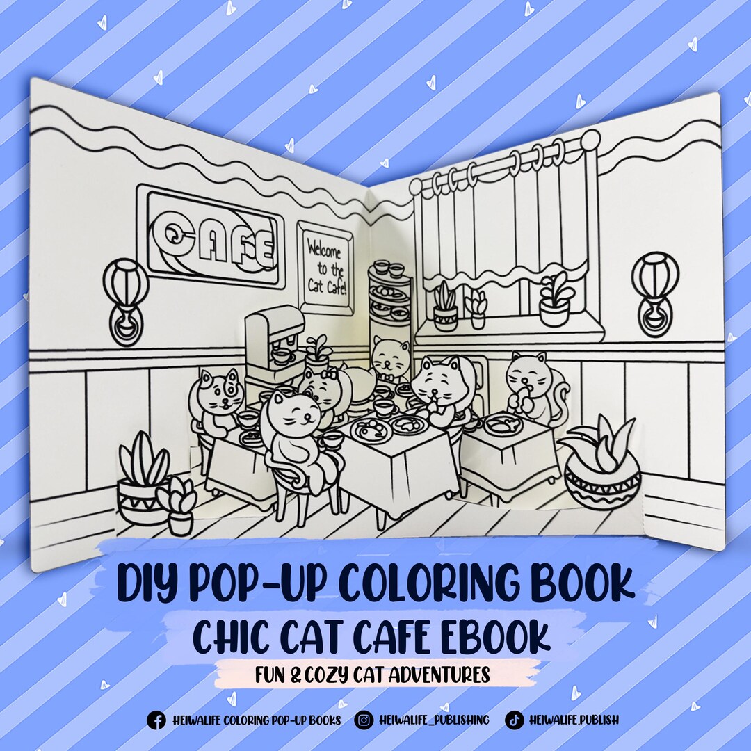 Chic Cat Cafe Diy Pop up Coloring E Book, Printable Coffee Shop ...