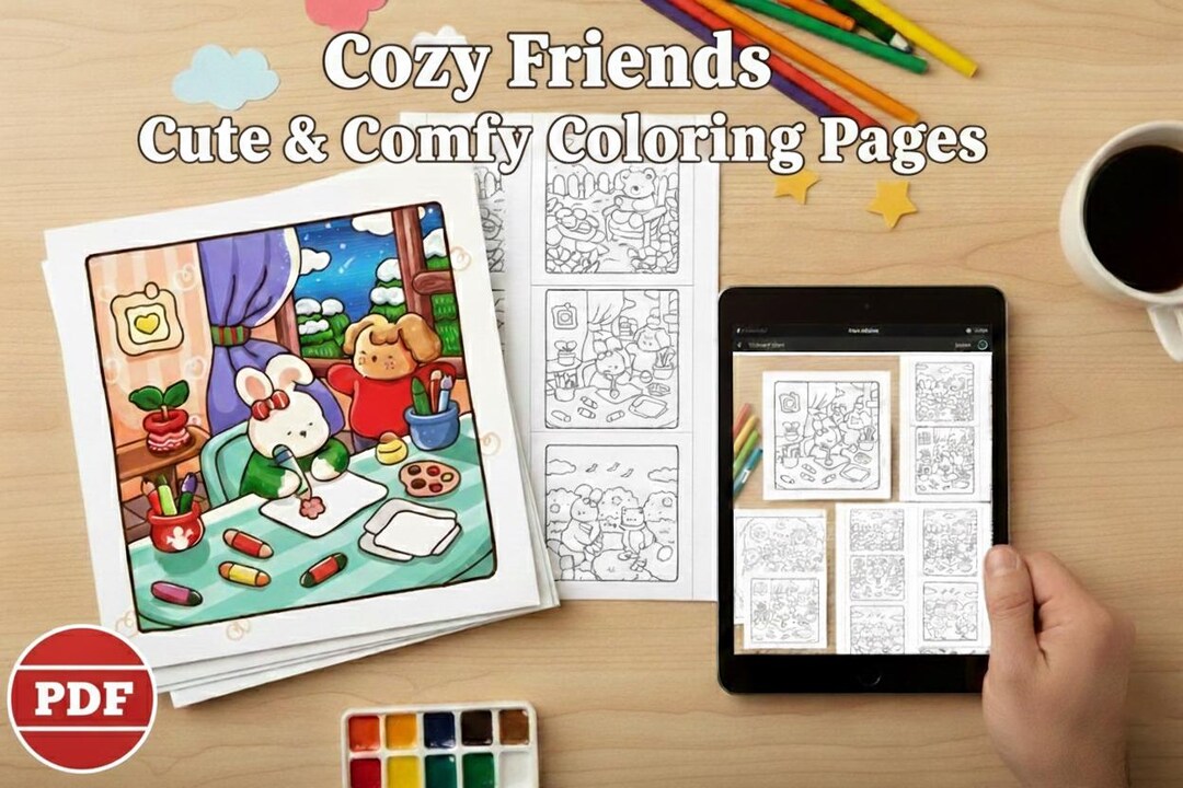 Cozy Friends Cute & Comfy Coloring Pages, Bold and Easy Coloring E-book ...