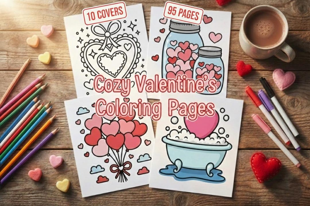 Cozy Valentine's Coloring Pages, Easy Kawaii Coloring E-book for ...