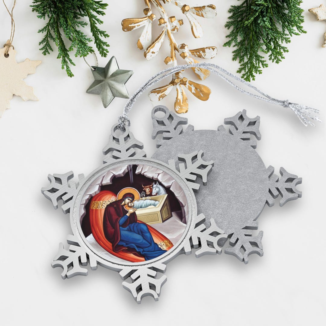 Christmas Nativity Ornament, Silver Snowflake Ornament, Orthodox Icon ...