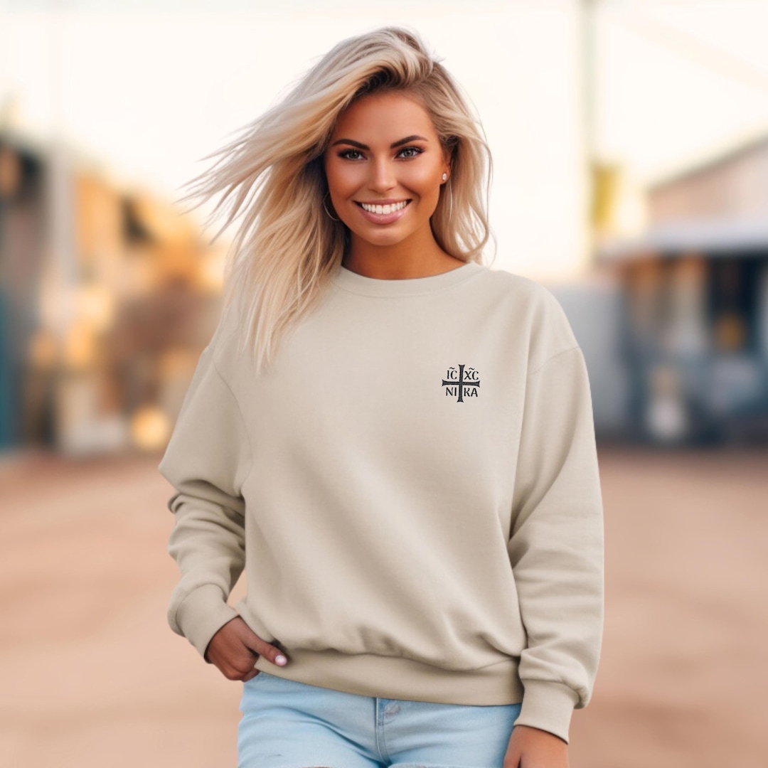 Christian Embroidered Sweater, Orthodox Cross IC XC NIKA, Religious ...