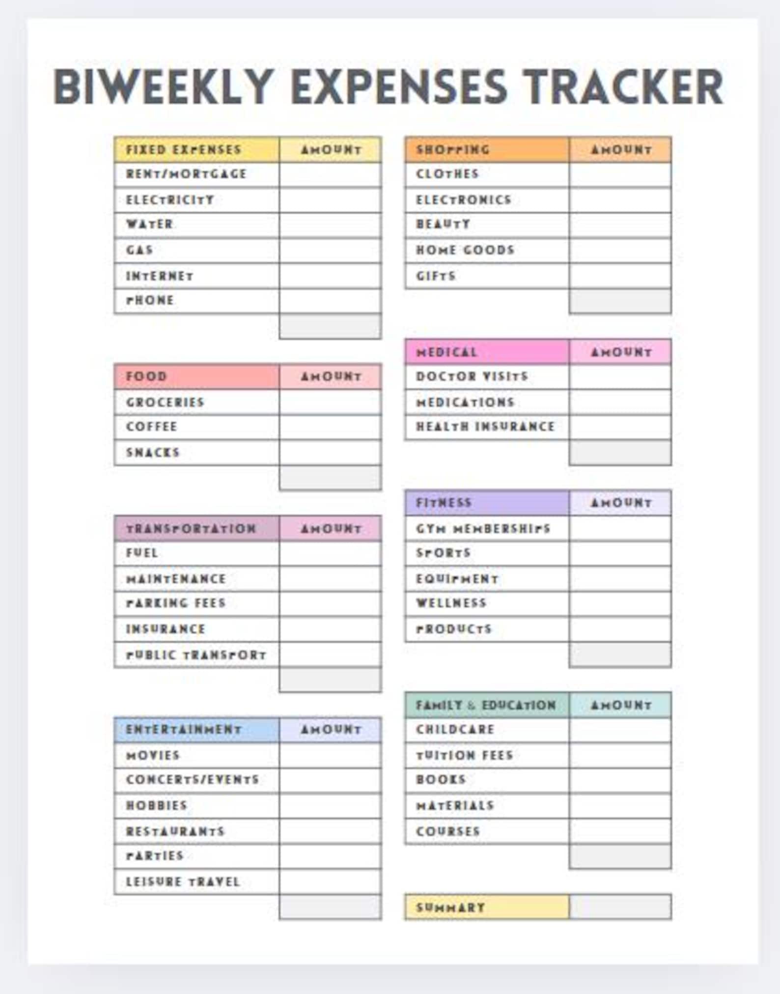 Biweekly, Monthly Expense Tracker Printable, Spending Tracker, Budget Planner, Weekly Plan ...