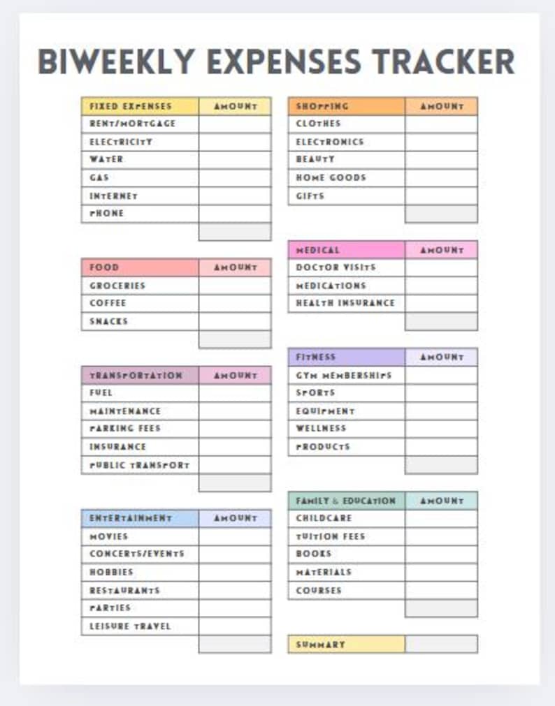 Biweekly, Monthly Expense Tracker Printable, Spending Tracker, Budget ...