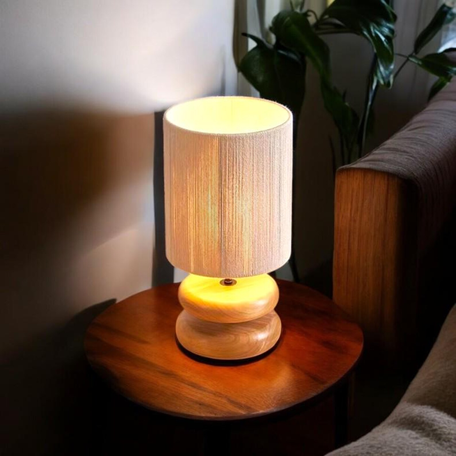 Handcrafted River Rock Lamp With Walnut Wood Base, Reclaimed Wood Table ...