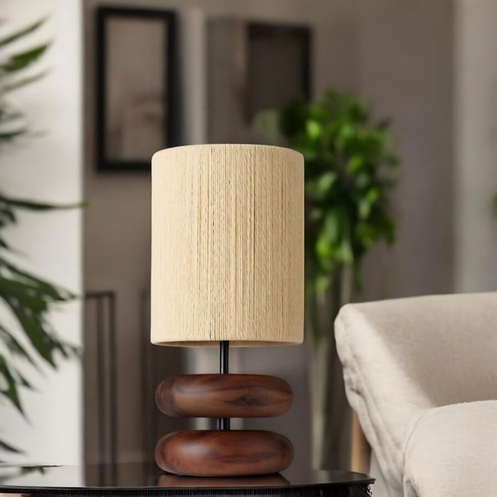 Handcrafted River Rock Lamp With Walnut Wood Base, Reclaimed Wood Table ...