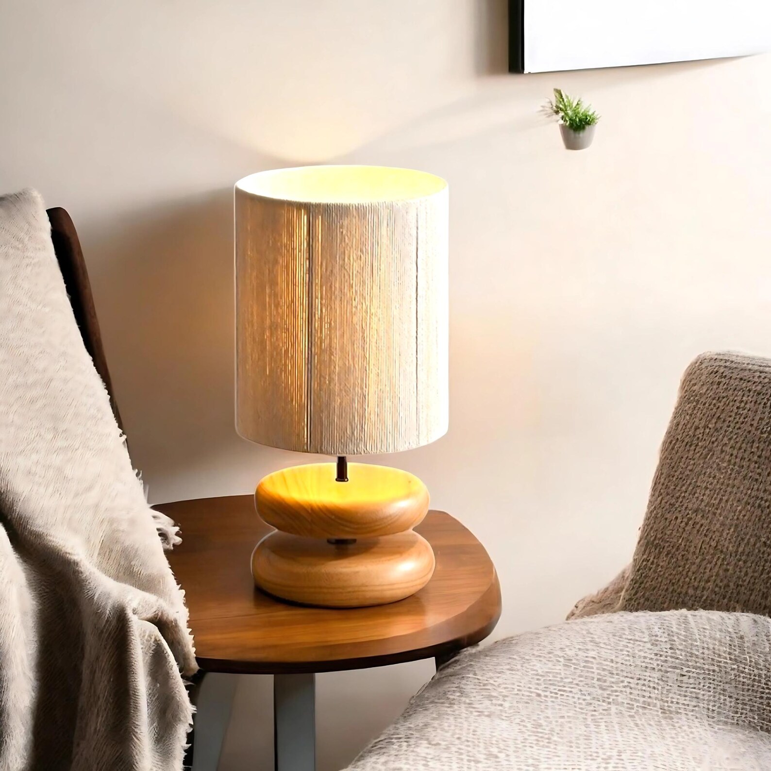 Handcrafted River Rock Lamp With Walnut Wood Base, Reclaimed Wood Table ...