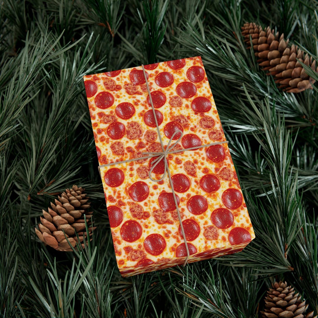 Pepperoni Pizza Topping Pattern Gift Wrap - Wrapping Paper, Delicious ...