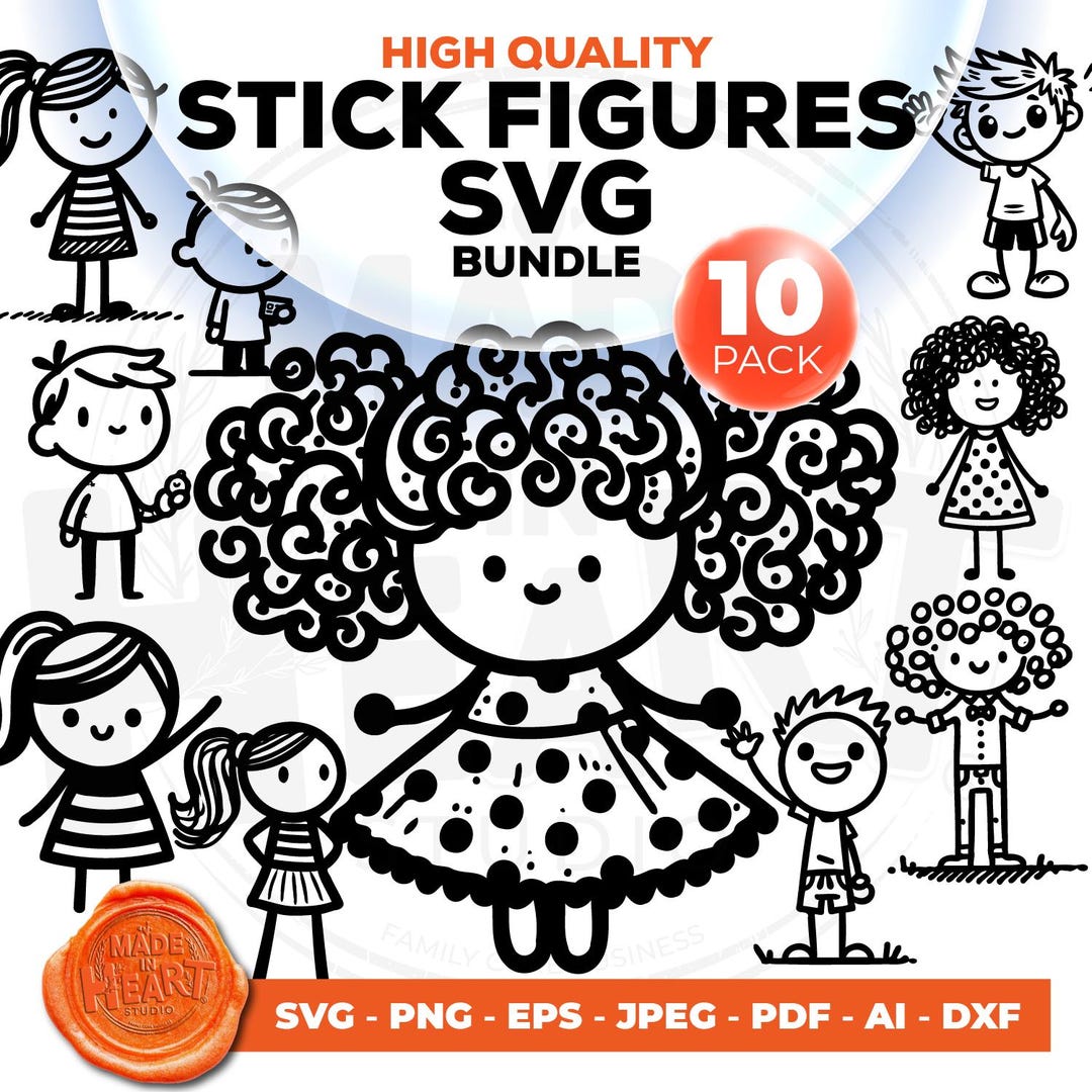 Cute Stick Kids SVG Bundle, Adorable Stick Figures Svg, Cartoon Kids ...