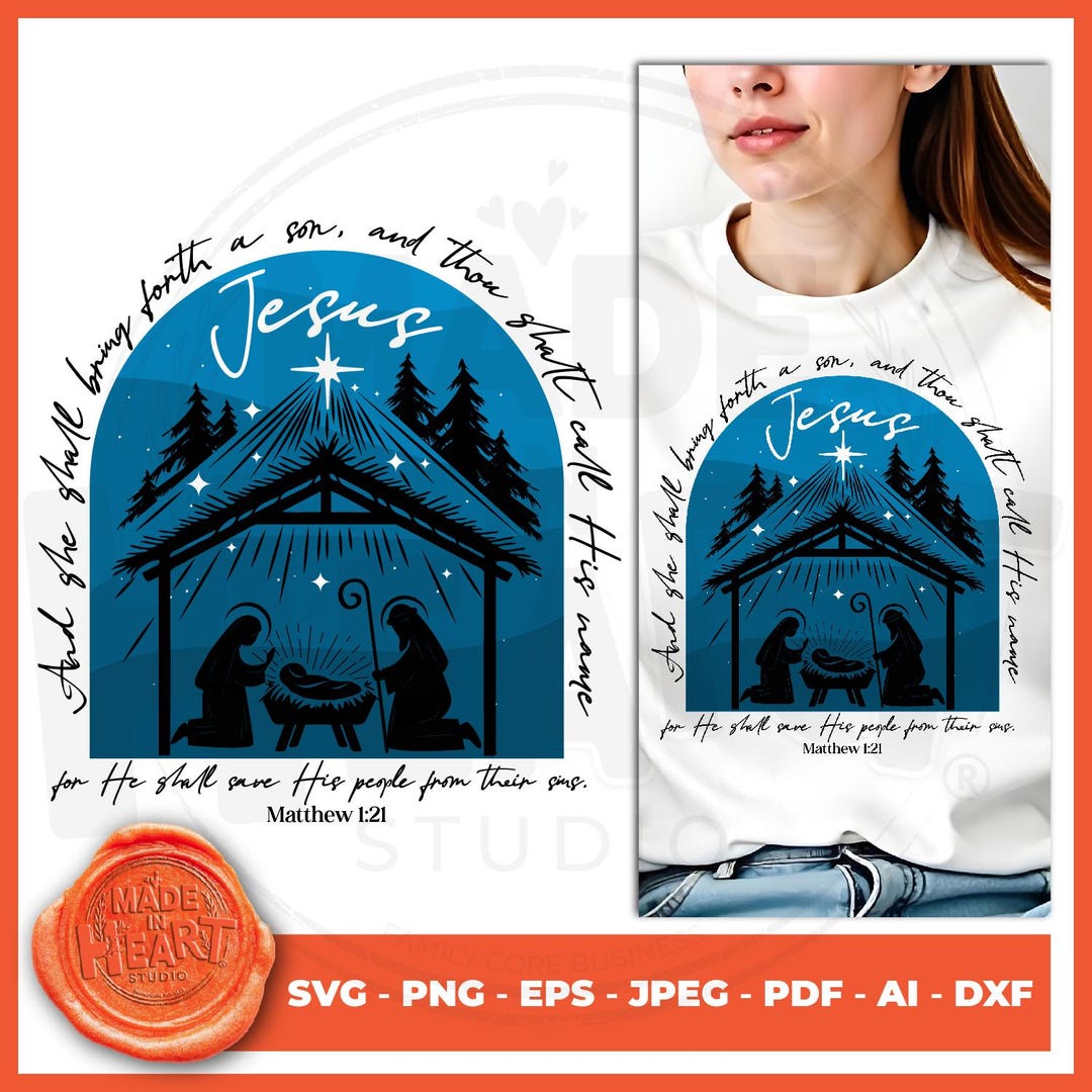 Nativity Scene SVG, Bible Verse Matthew 1:21 (digital File) - Etsy