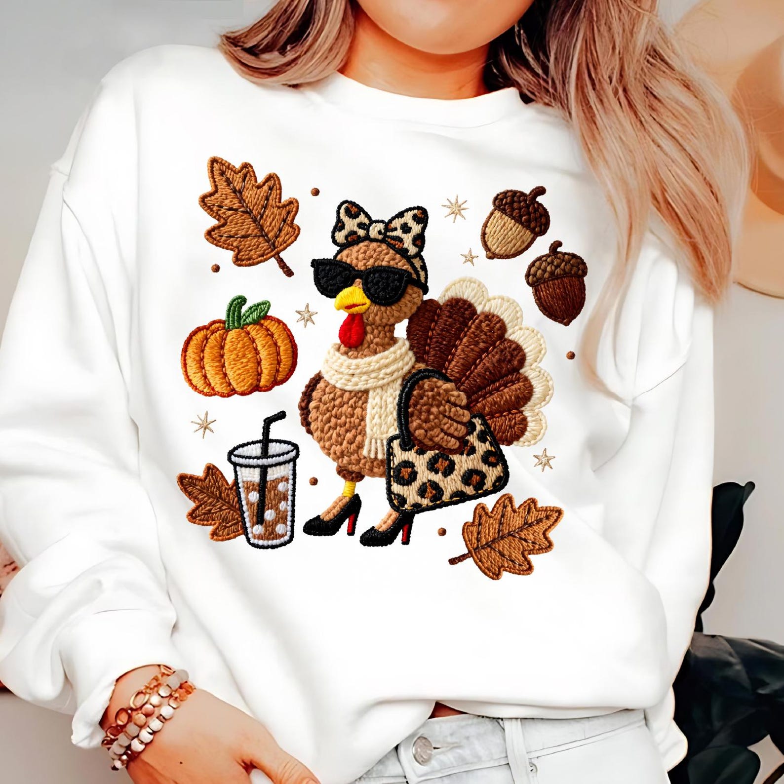 Boujee Knitted Leopard Turkey PNG, Trendy Faux Yarn Thanksgiving Design ...