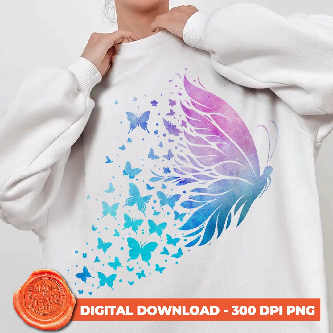 Watercolor Scattering Butterfly PNG | Sublimation Iron-on Transfer DIY ...