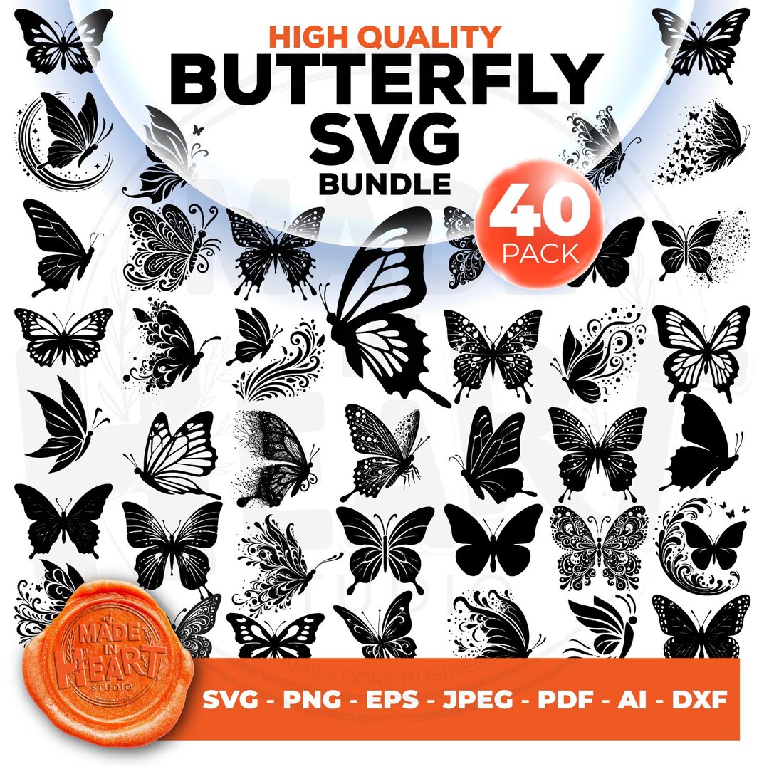 Butterfly Outline SVG Bundle, Monarch Designs (40 Pack) (digital ...