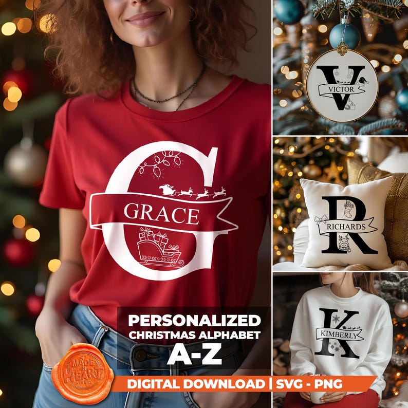 Personalized Christmas Alphabet SVG PNG | Custom Name Letter A–Z ...