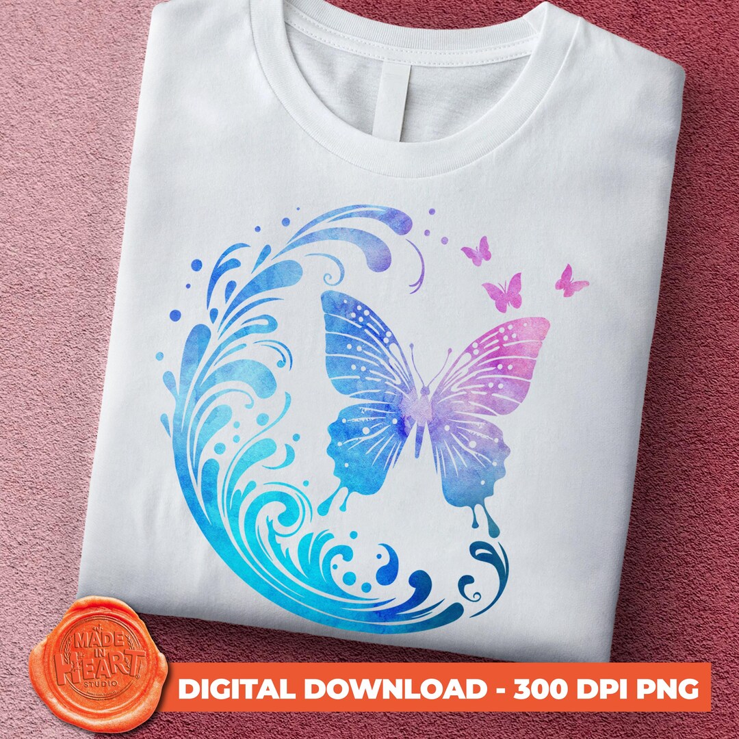 Watercolor Butterfly Wave PNG, Ocean Surf Butterfly Sublimation, Iron ...