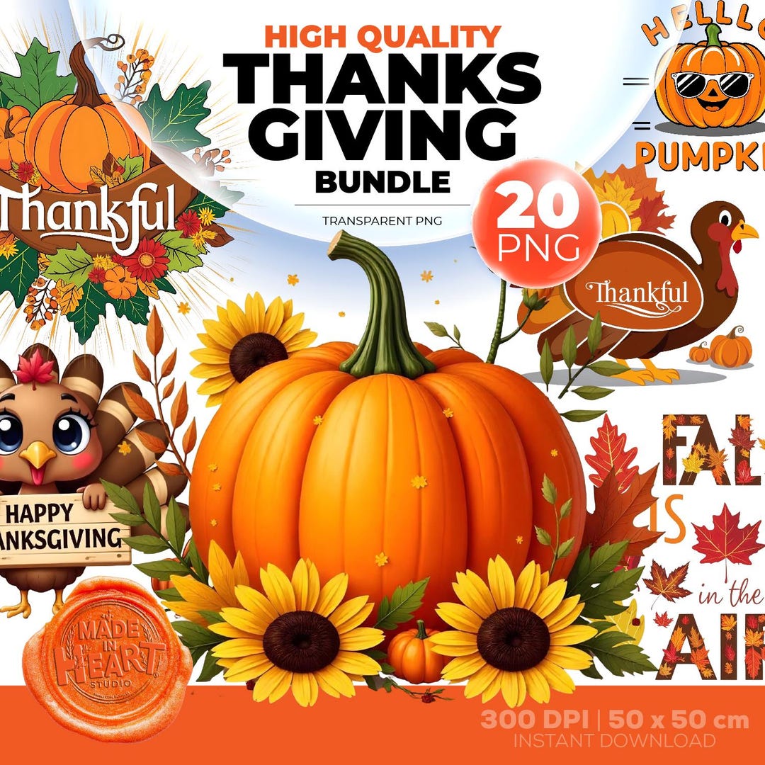 Thanksgiving Png Bundle, Autumn Season Vibes, Retro Fall Png, Fall ...