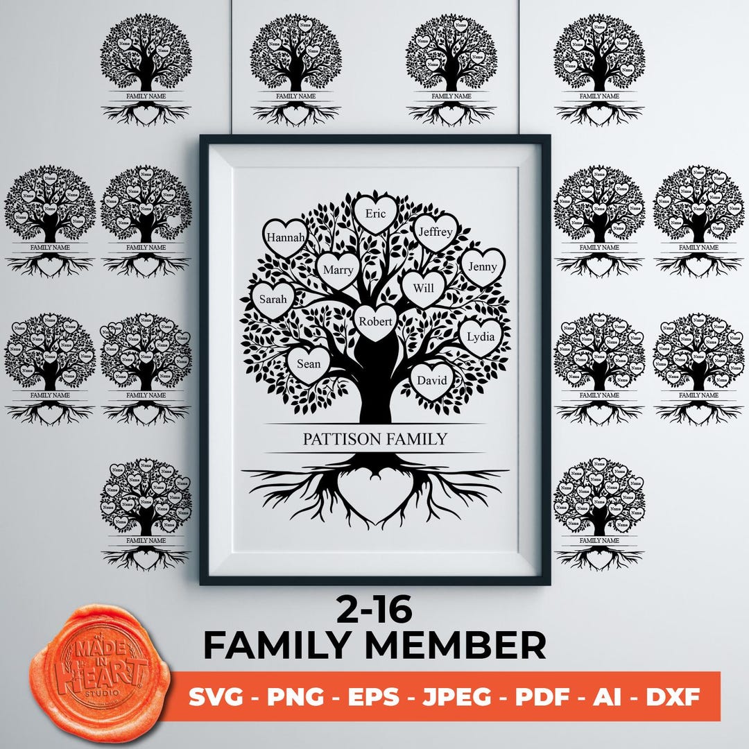 Family Ancestry Tree of Life Svg Bundle 2-16 Members, Custom Family ...