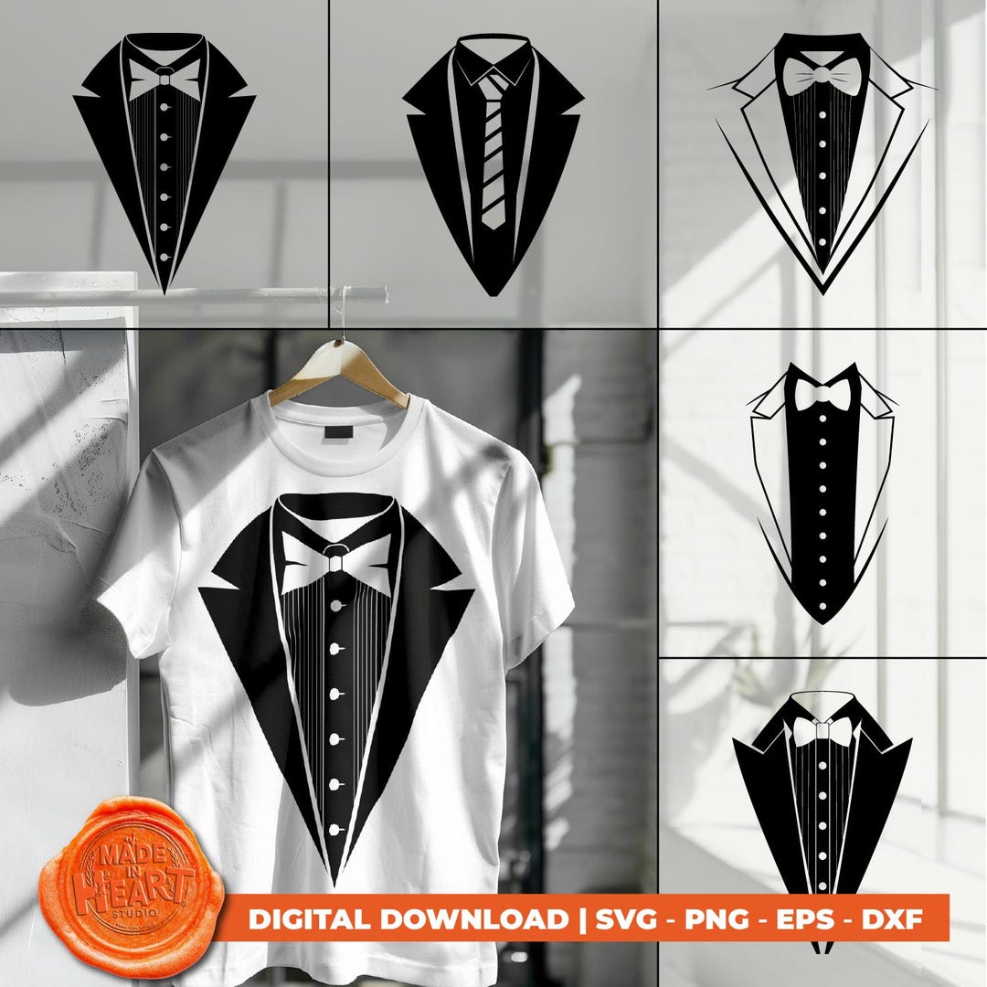 Tuxedo Digital File SVG PNG Bundle, Bachelor Party Shirt Clipart ...