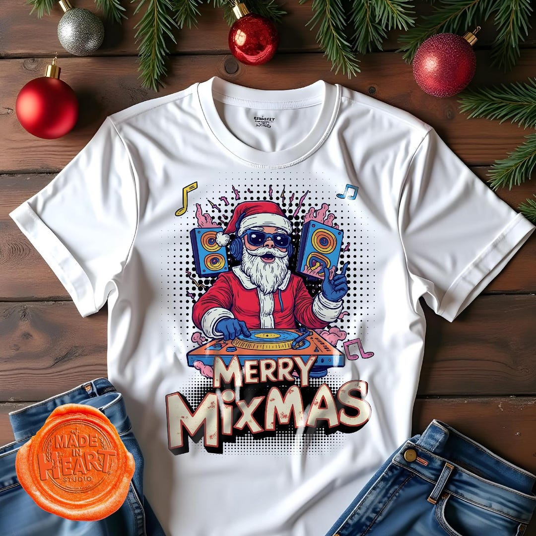 DJ Santa Claus PNG – Merry Mixmas, Christmas T-shirt Design (digital ...