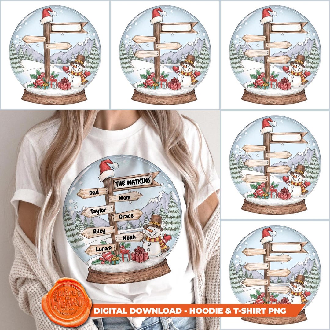 Personalized Family Christmas Snow Globe PNG Bundle, Custom 2–7 Names ...