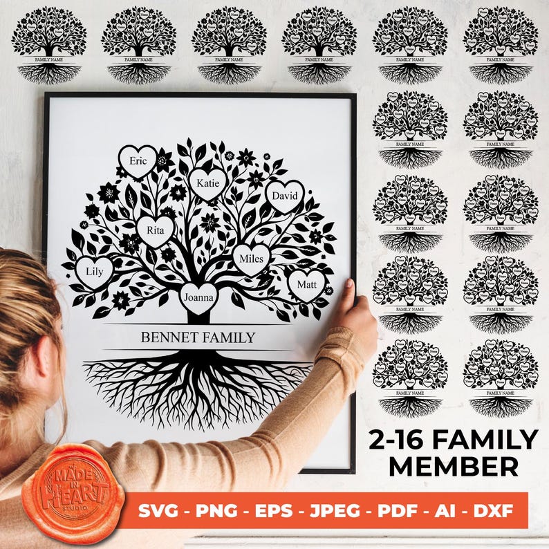 Personalized Family Tree SVG Bundle, 2-16 Members (digital Files) - Etsy UK