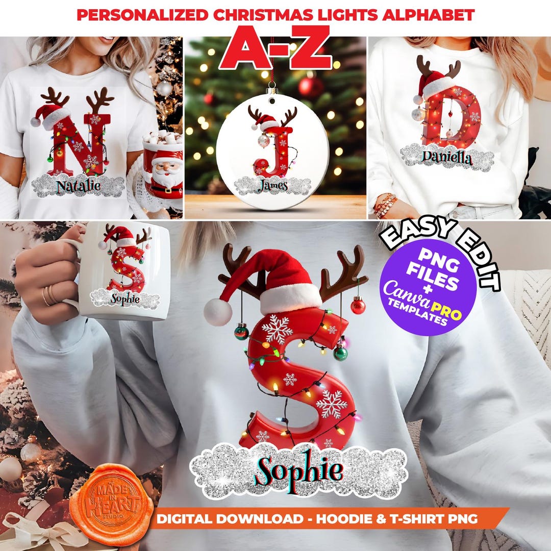 Personalized Christmas Light Alphabet PNG | A–Z Xmas Letters for ...