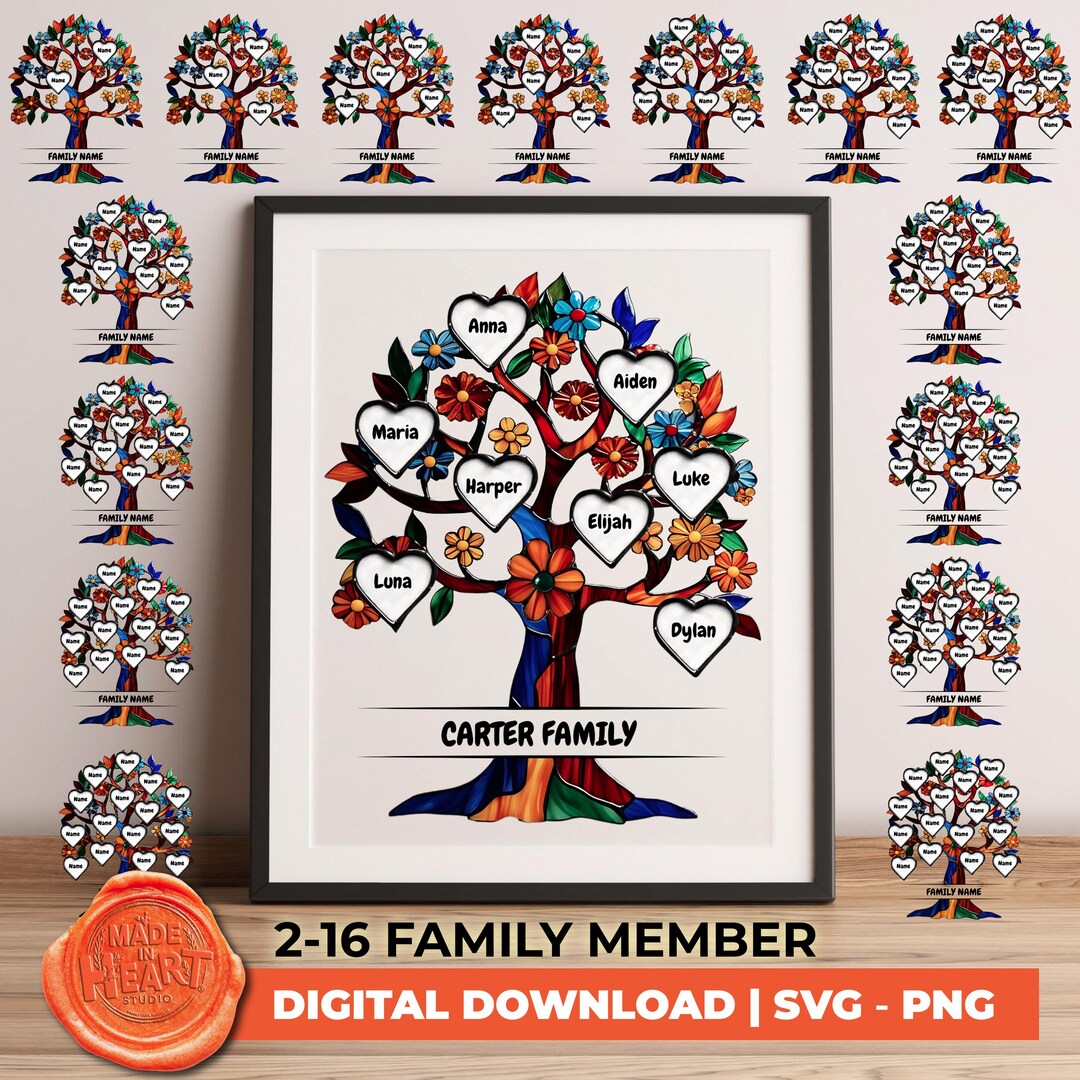 Stained Glass Family Tree PNG SVG, Custom Family Tree Digital Download ...