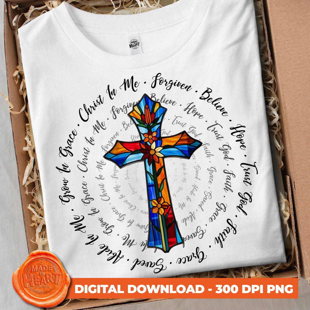 Stained Glass Cross With Inspirational Words PNG | Christian Circle ...
