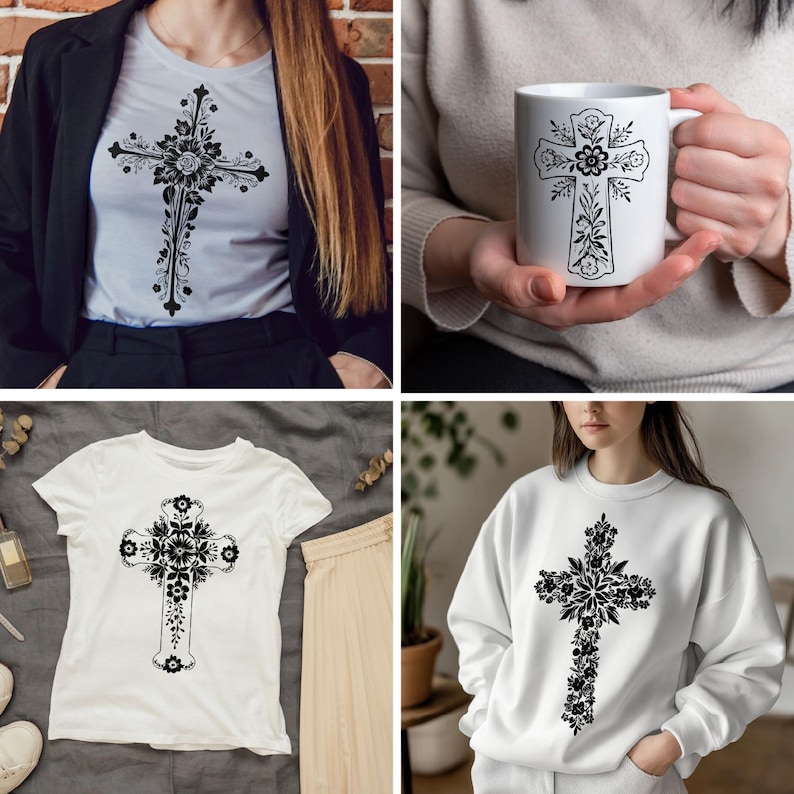 Religious Floral Cross SVG Bundle, Faith Cross SVG, Church Cross Floral ...