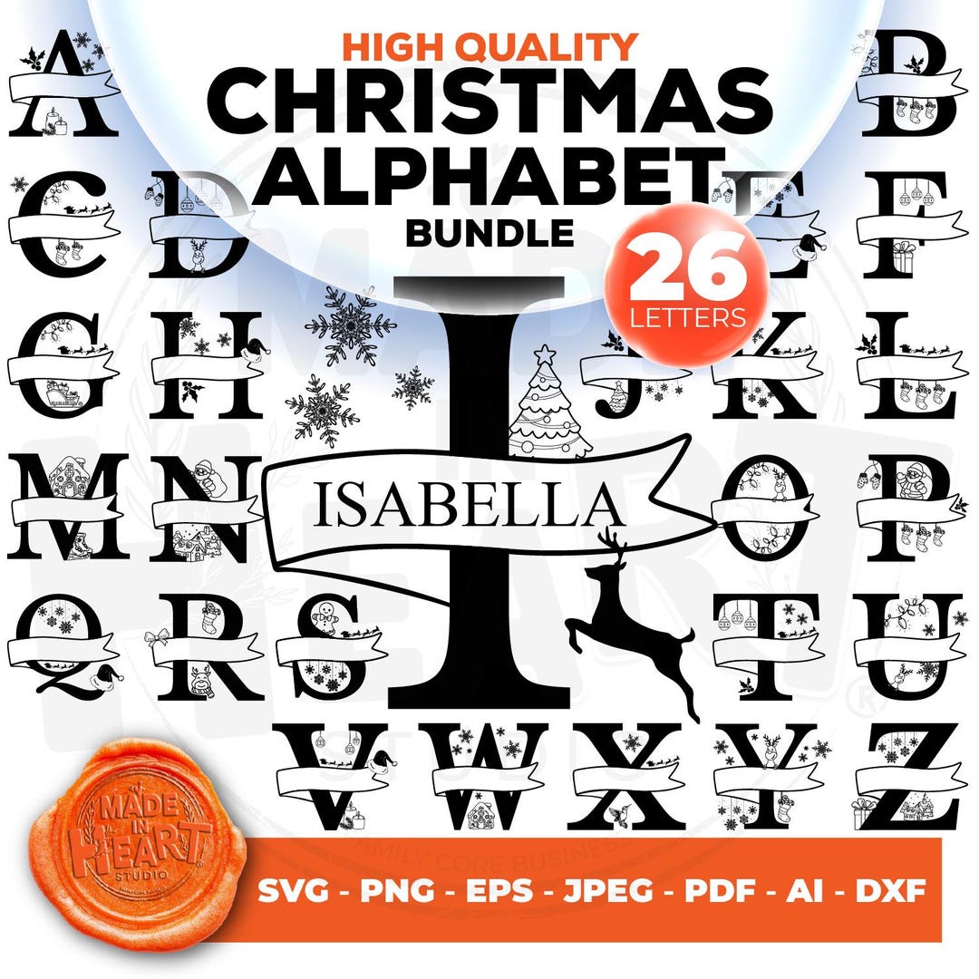 Xmas Monogram Alphabet Svg Christmas Split SVG, Christmas Letters Cut ...