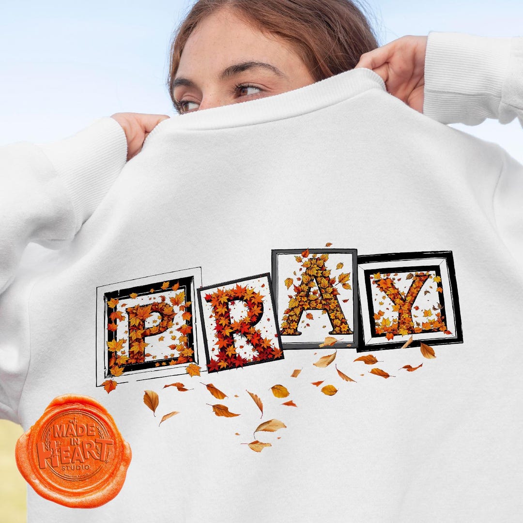 Patchwork PRAY Fall PNG, Autumn Leaves Christian Sublimation (digital ...