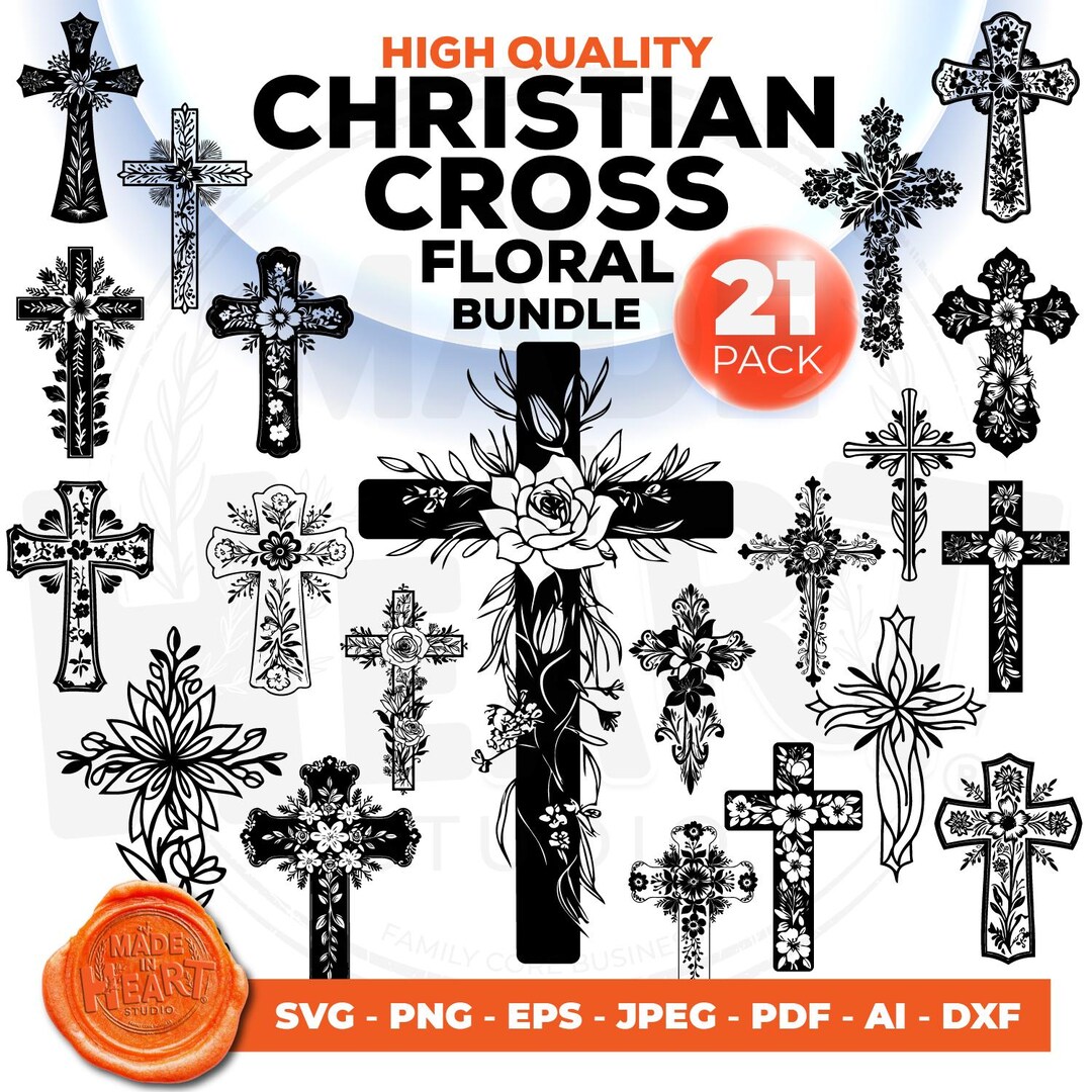 Religious Floral Cross SVG Bundle, Faith Cross SVG, Church Cross Floral ...
