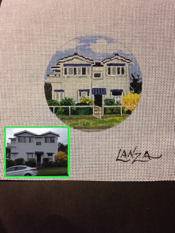 A-needlepoint Canvas Custom 4 Inch Round Home Painted From - Etsy