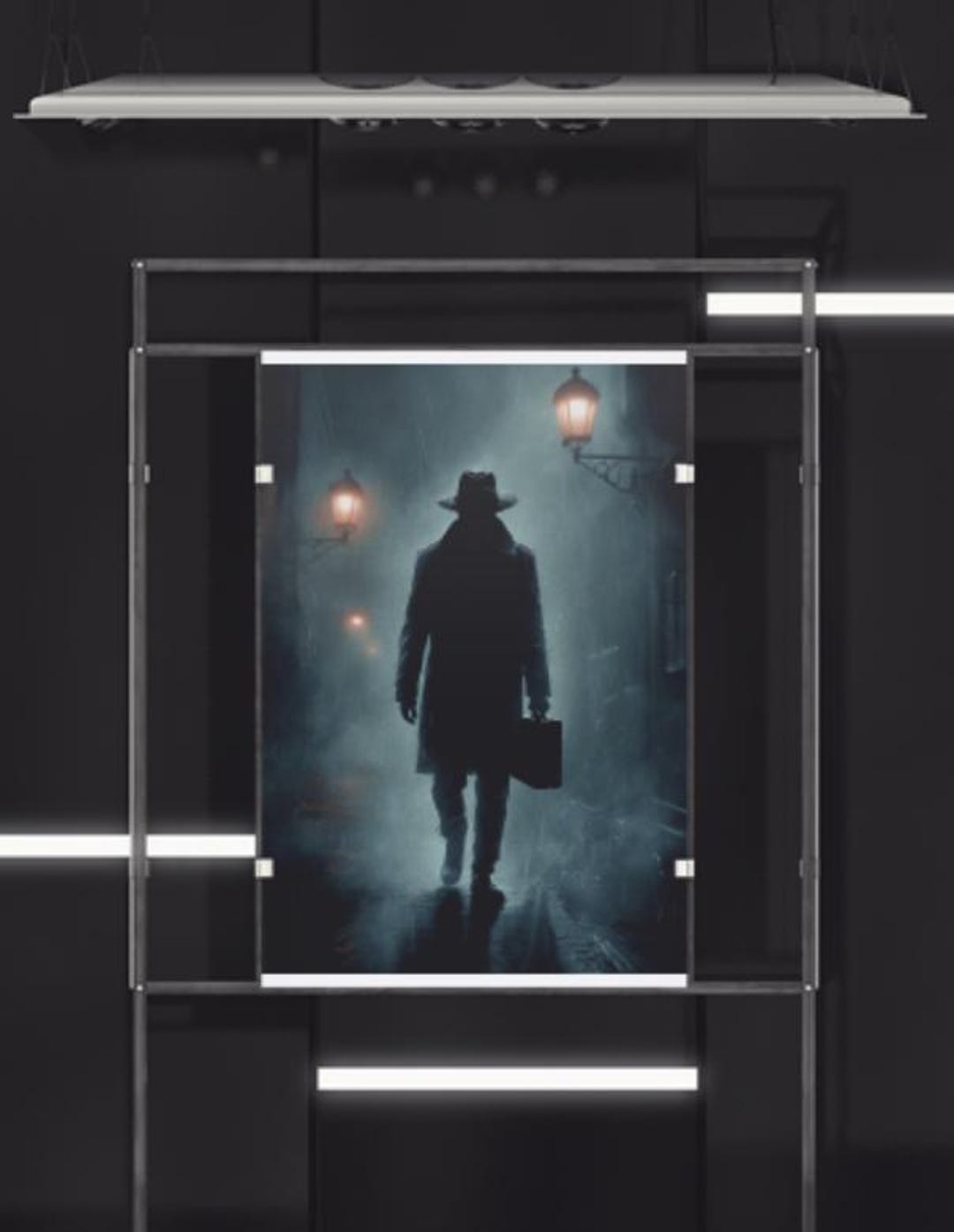 Canvas Wall Art, Noir Detective Walking in Rain Scene, Vertical Frame ...