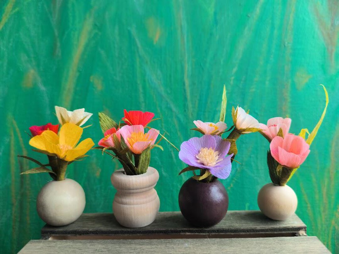 Tiny Paper Bouquet - Crepe Paper Flowers - 3 Flowers in a Miniature ...