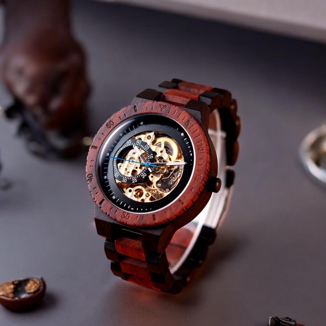 Handcrafted Wooden Skeleton Watch for Men Luxury Natural Wood ...