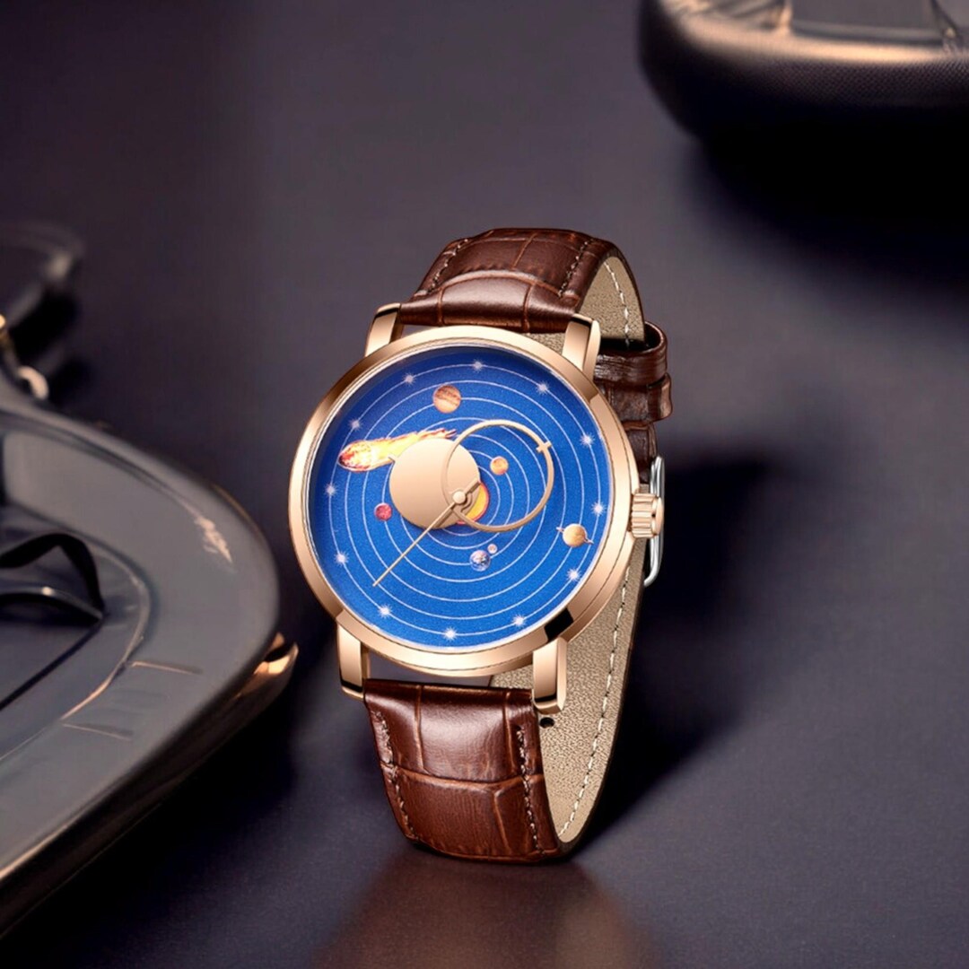 Luxury Planetary Solar System Watch for Men Blue Astronomical Dial ...