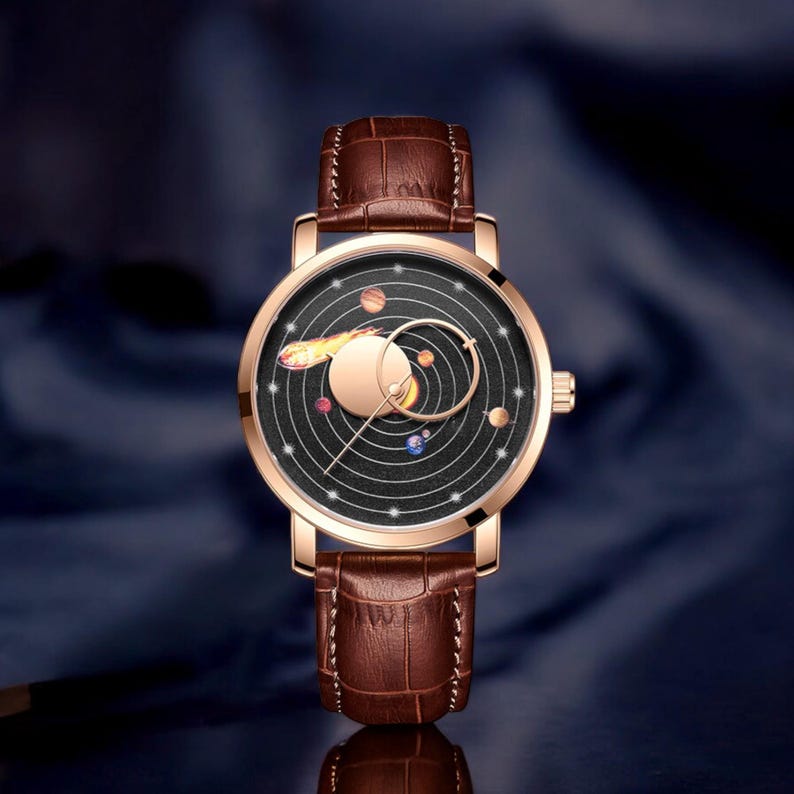 Luxury Solar System Watch for Men Black Astronomical Dial & Gold ...