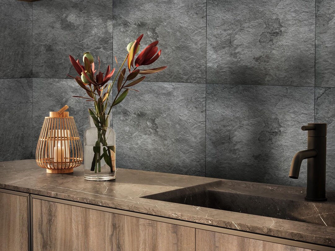 Adhesive Vinyl Kitchen Splashback With Slate Effect, 200 X 40 Cm ...