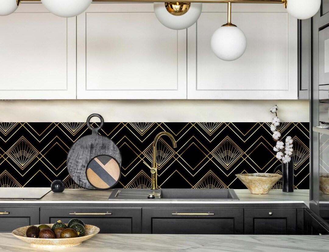 Adhesive Vinyl Kitchen Splashback With Art Deco 1925 Pattern, 200 X 40 ...