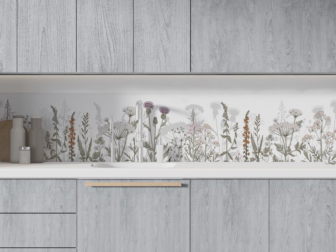 Self-adhesive Vinyl Kitchen Splashback With Plant Motif DOUCHEUR ...