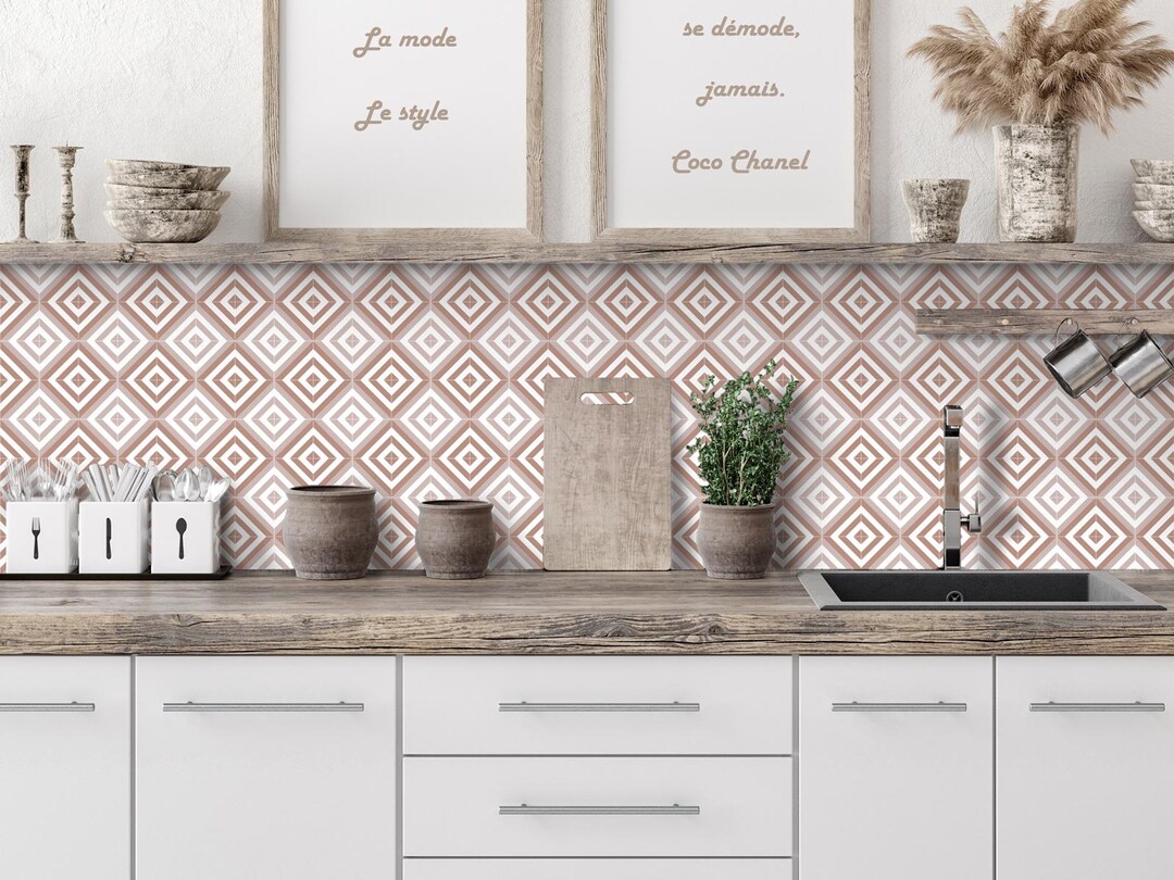 CARTHAGE Terracotta Geometric Pattern Vinyl Adhesive Kitchen Splashback ...