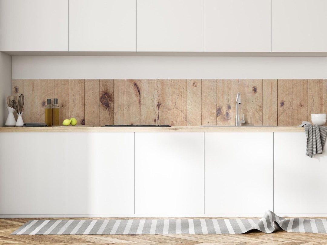 Self-adhesive Kitchen Splashback in Light Wood Effect Vinyl, 200 X 40 ...