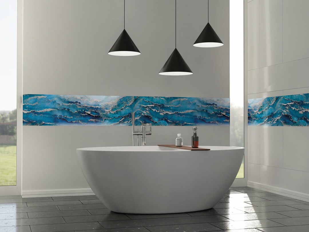 Adhesive Vinyl Kitchen Splashback With WAVES Pattern, 200 X 40 Cm ...