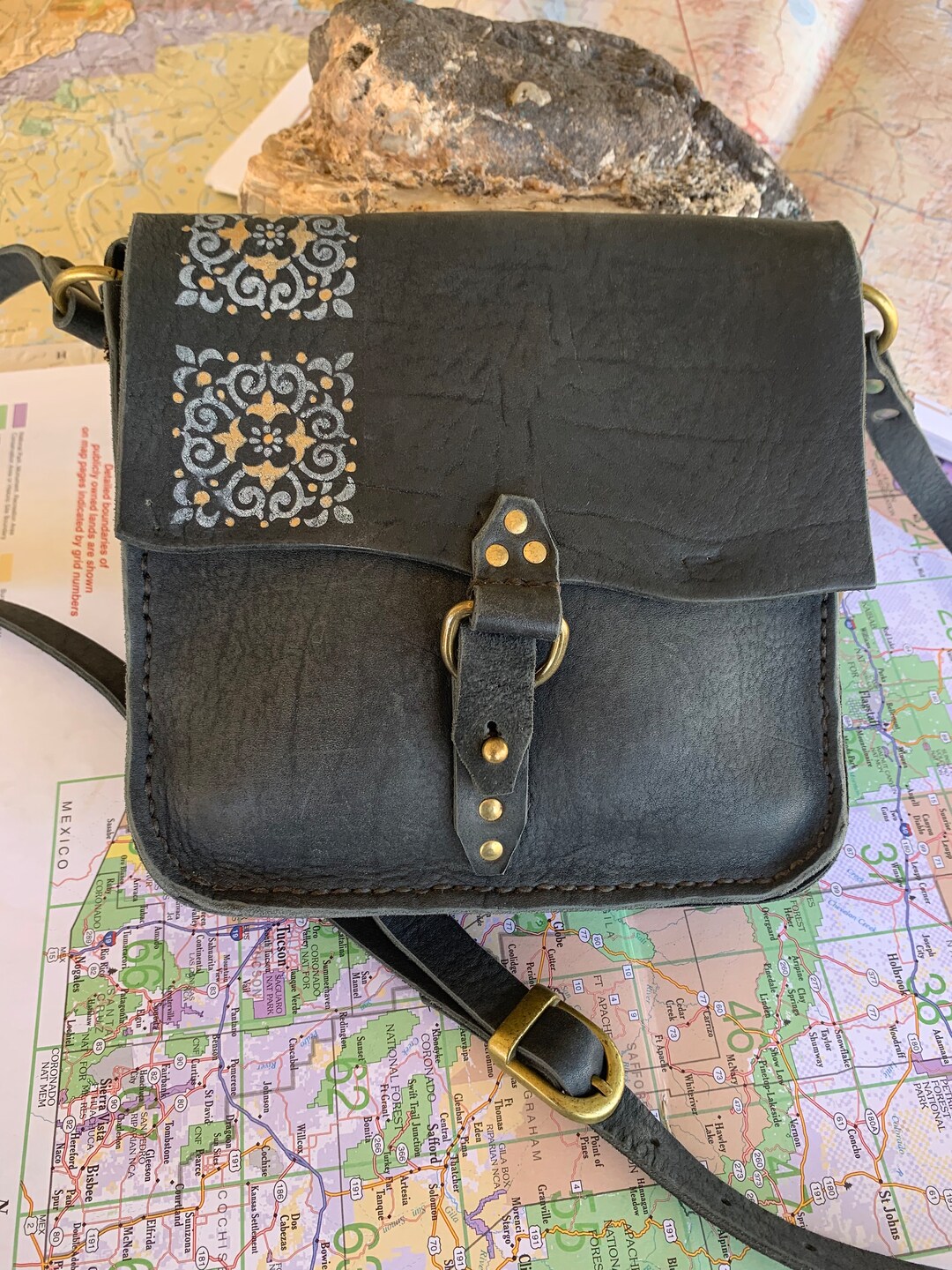 Elegant Black and Gold Leather Women's Purse Shoulder Bag Hand Sewn ...