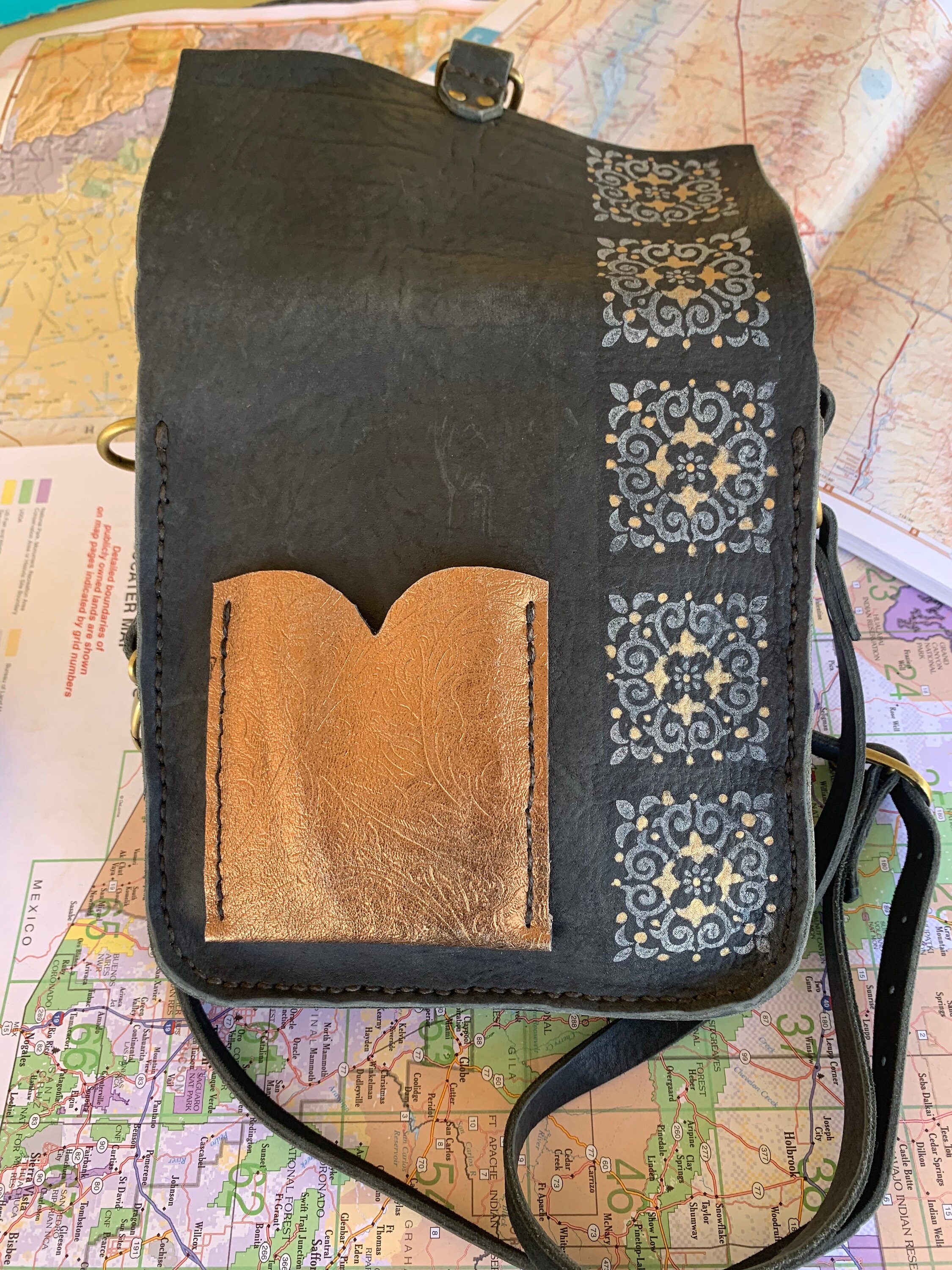 Elegant Black and Gold Leather Women's Purse Shoulder Bag Hand Sewn ...